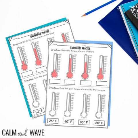 Free Temperature Reading to 10 degrees Printable Worksheet - Calm & Wave