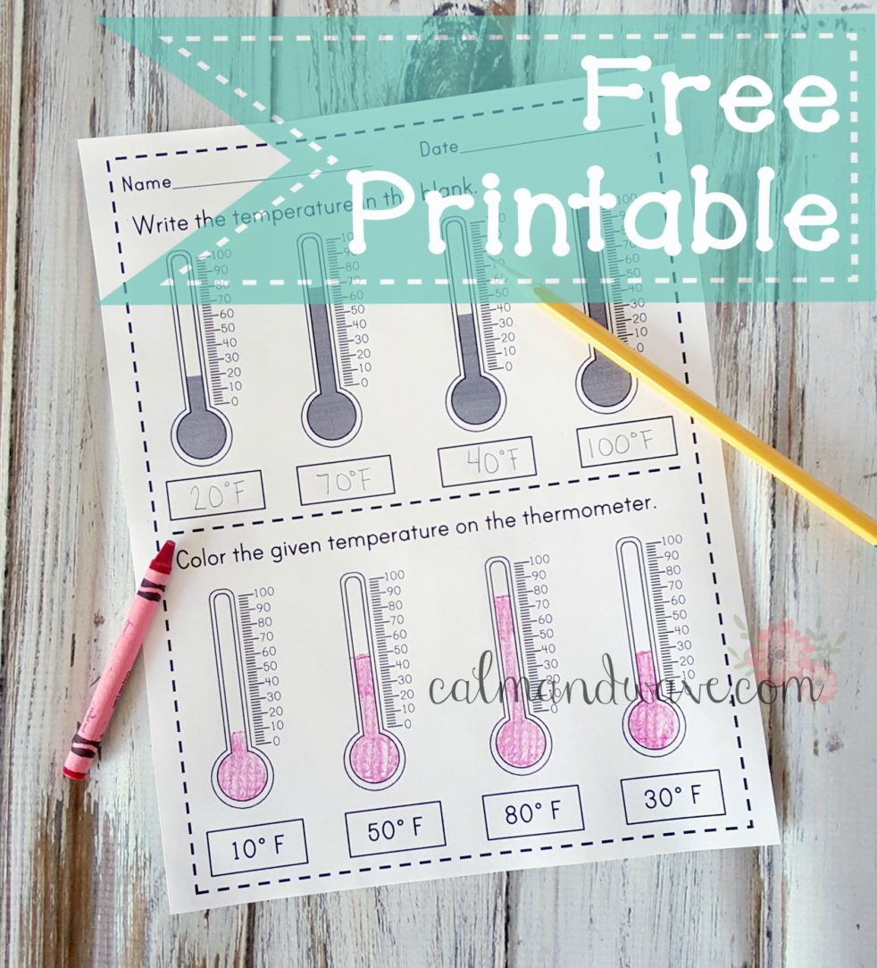 Free Temperature Reading to 10 degrees Printable Worksheet - Calm & Wave