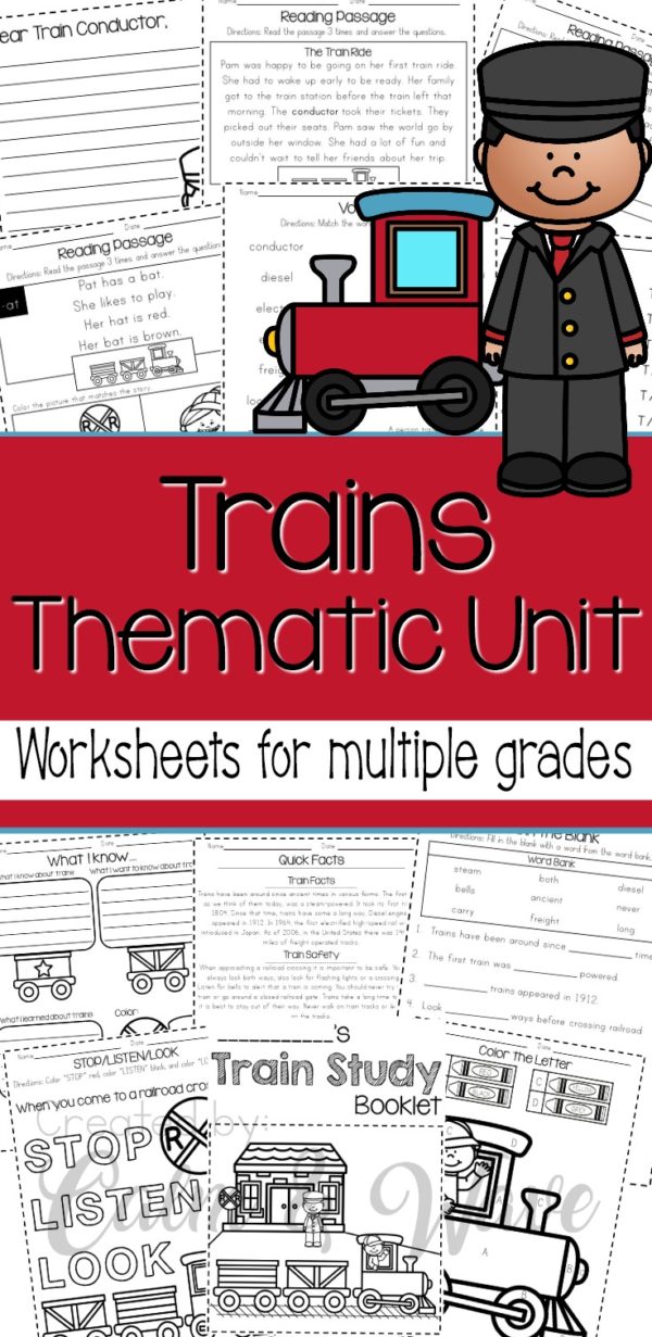 Train Thematic Unit Study | Includes Reading Passages, Math Worksheets ...
