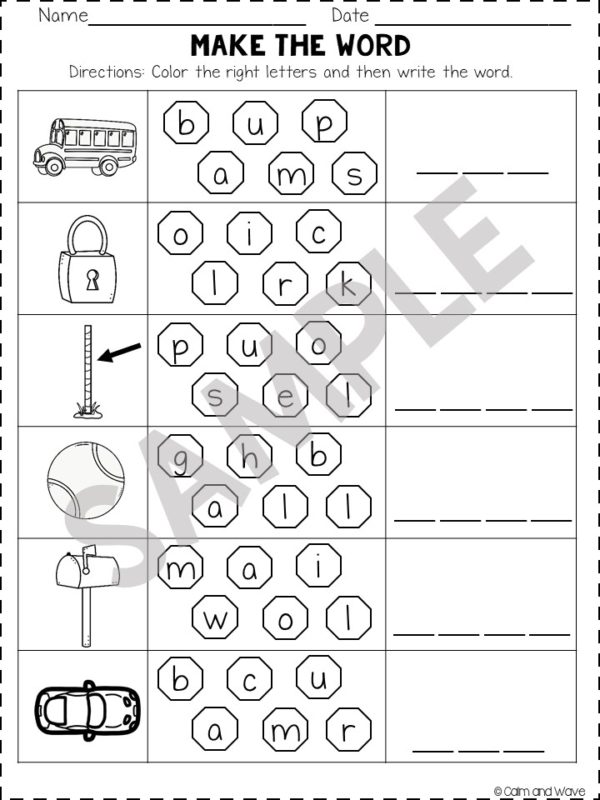 Kindergarten No-Prep Packet | Car/Vehicle Themed | English Language ...