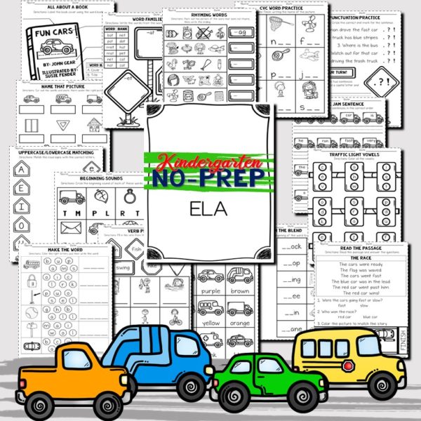 Kindergarten No-Prep Packet | Car/Vehicle Themed | English Language ...