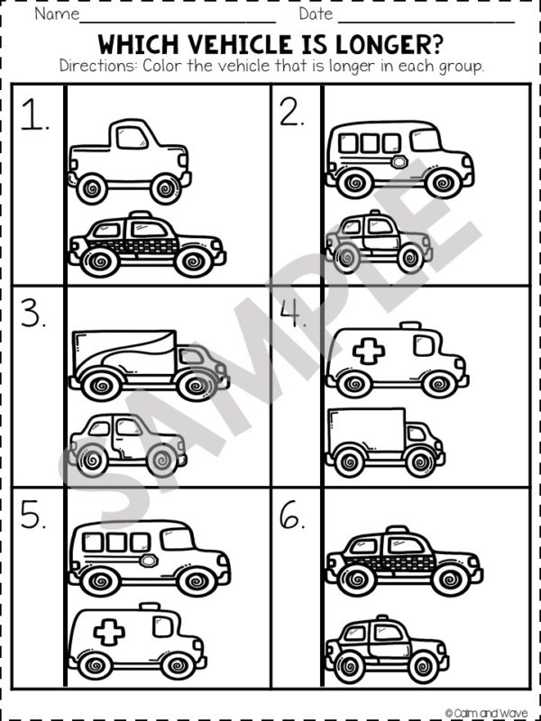 Kindergarten No-Prep Packet | Car/Vehicle Themed | English Language ...