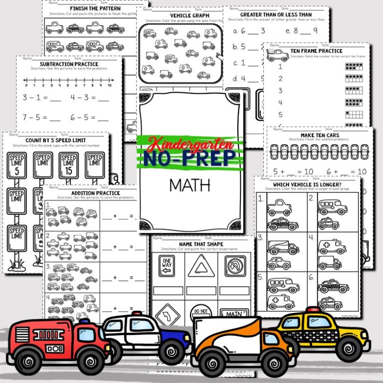 Kindergarten No-Prep Packet | Car/Vehicle Themed | English Language ...