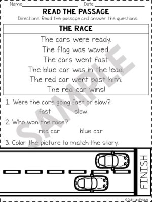 Kindergarten No-Prep Packet | Car/Vehicle Themed | English Language ...