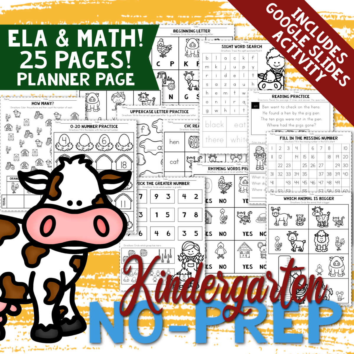 Kindergarten Farm Theme No-Prep Printable Packet - Calm & Wave