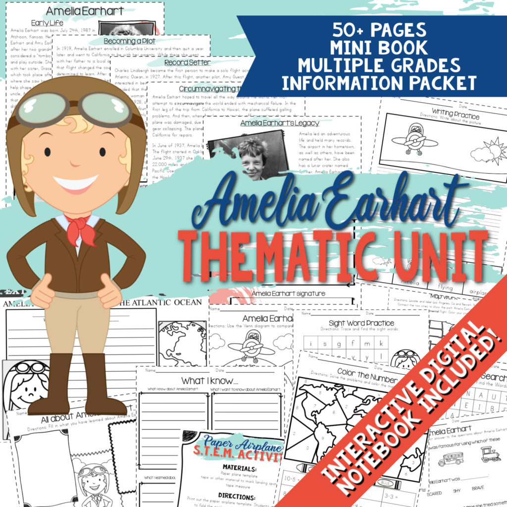 Amelia Earhart Unit Study | Thematic Unit |Printable | Worksheets ...