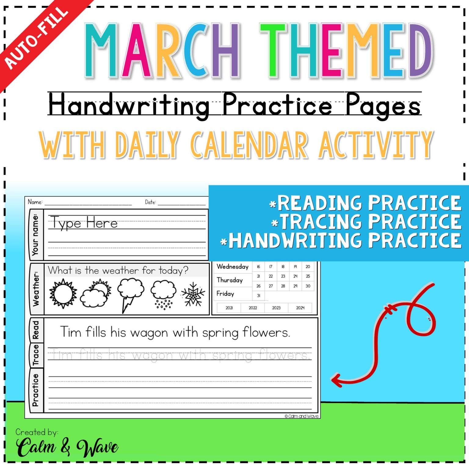 March Themed Handwriting Worksheets with Daily Calendar Work | Copywork ...