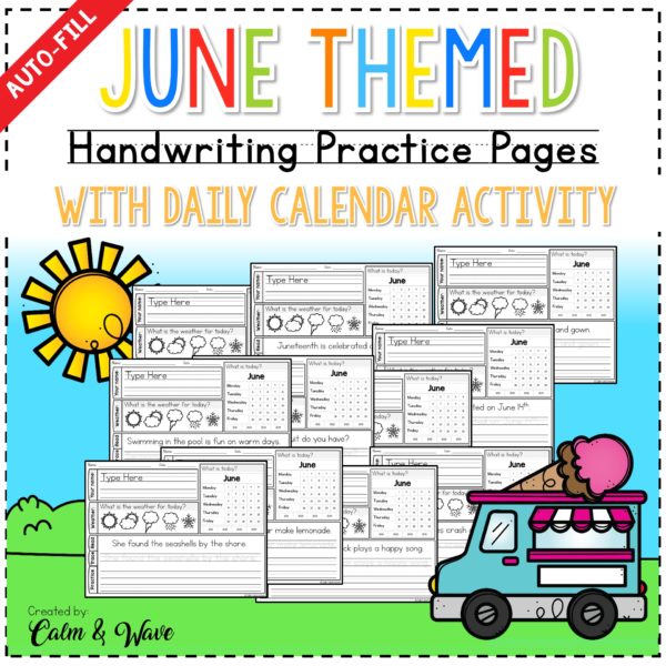 June Themed Handwriting Worksheets with Daily Calendar Work | Copywork ...