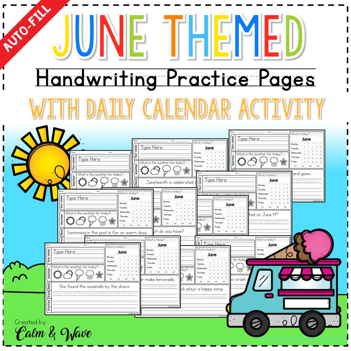 June Themed Handwriting Worksheets with Daily Calendar Work | Copywork ...