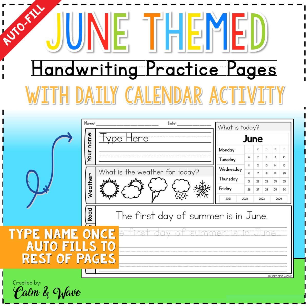 June Themed Handwriting Worksheets with Daily Calendar Work | Copywork ...