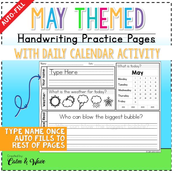 May Themed Handwriting Worksheets with Daily Calendar Work | Copywork ...