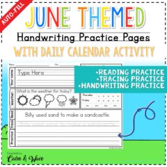 June Themed Handwriting Worksheets with Daily Calendar Work | Copywork ...
