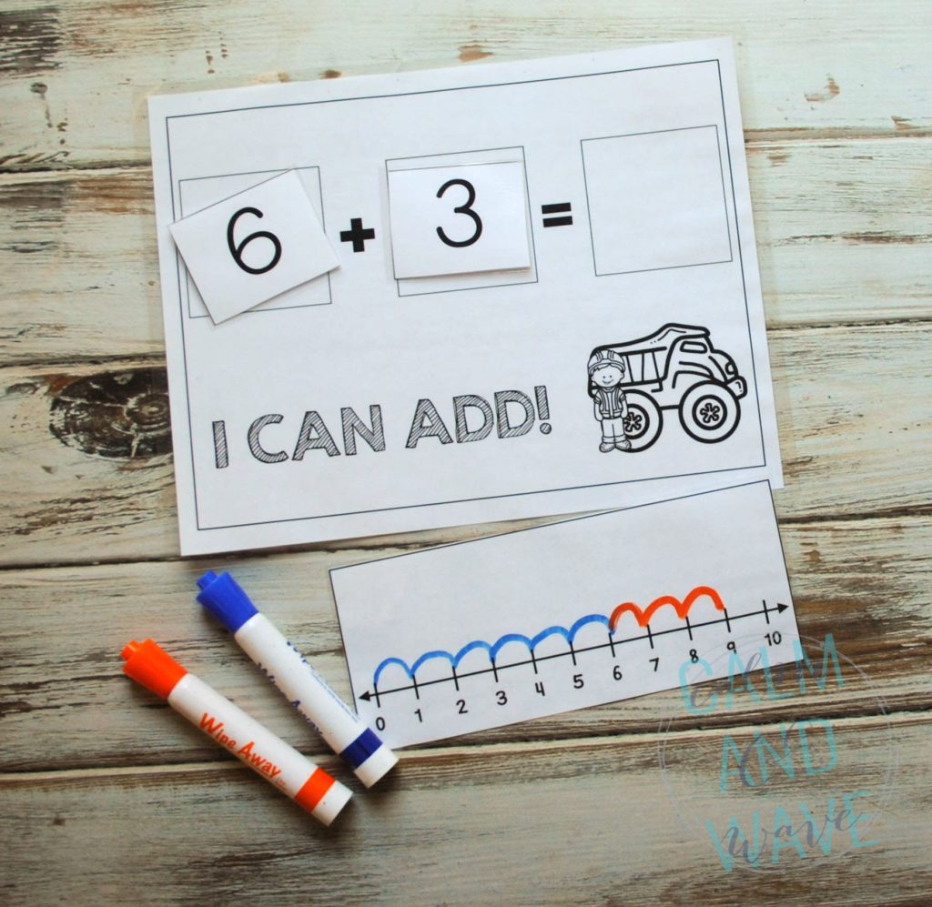 Single Digit Construction Themed Addition Practice Worksheets - Calm & Wave