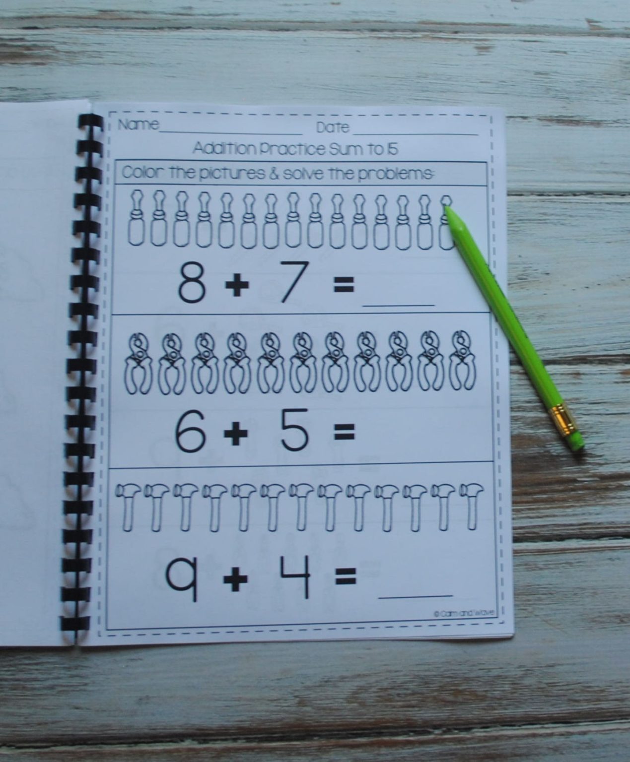 Single Digit Construction Themed Addition Practice Worksheets - Calm & Wave