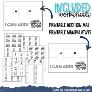 Single Digit Construction Themed Addition Practice Worksheets - Calm & Wave