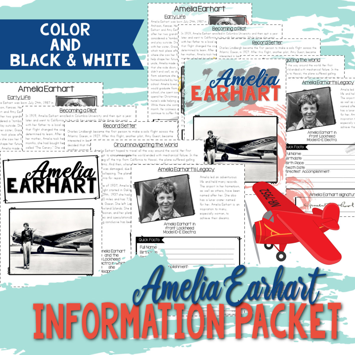Amelia Earhart Thematic Unit Study with Printable Worksheets and ...