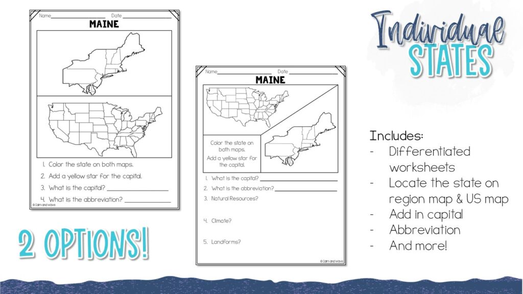 United States Regions Worksheet Printables - Calm & Wave