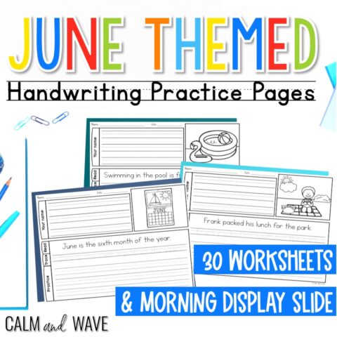 June Themed Handwriting Practice Worksheets - Calm & Wave