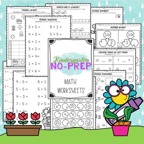 Spring Themed Kindergarten No-Prep ELA and Math Worksheets and Digital ...