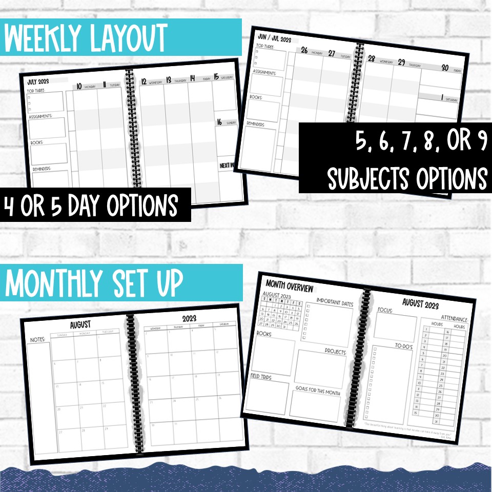 Printable Homeschool Planner - Watercolor Version - Calm & Wave