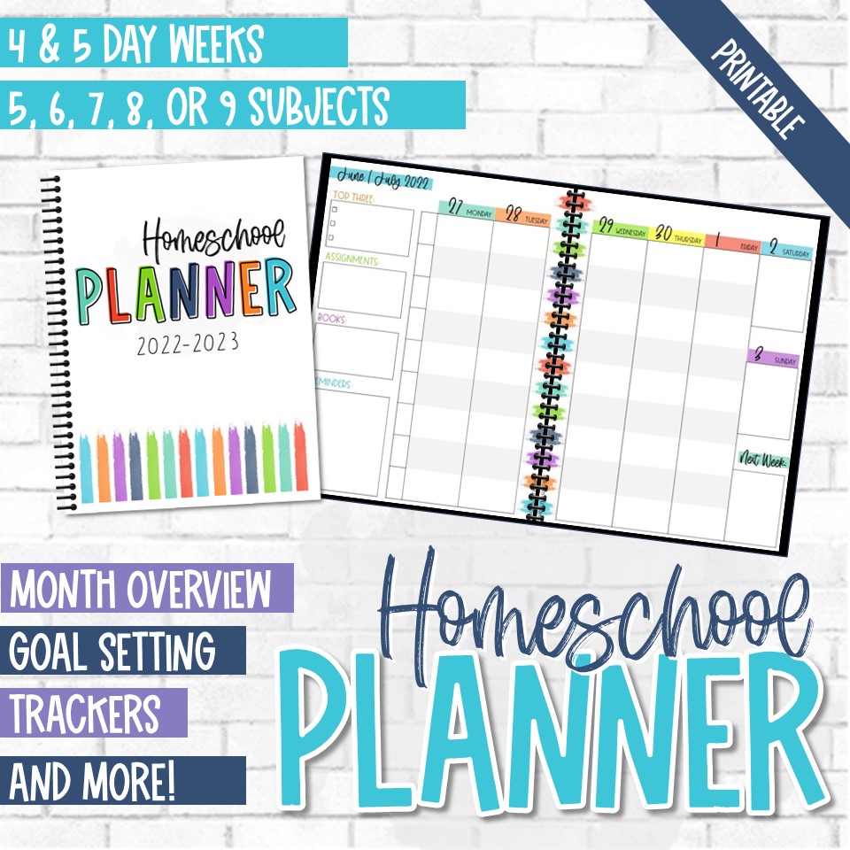 Printable Homeschool Planner - Bright Version - Calm & Wave